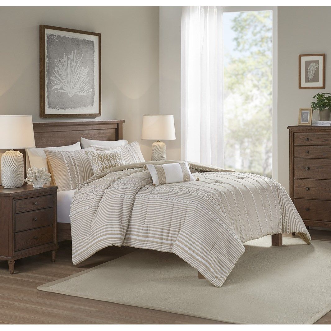 Anslee - 3 Piece Yarn Dyed Comforter Set - Taupe | Simple Home Plus