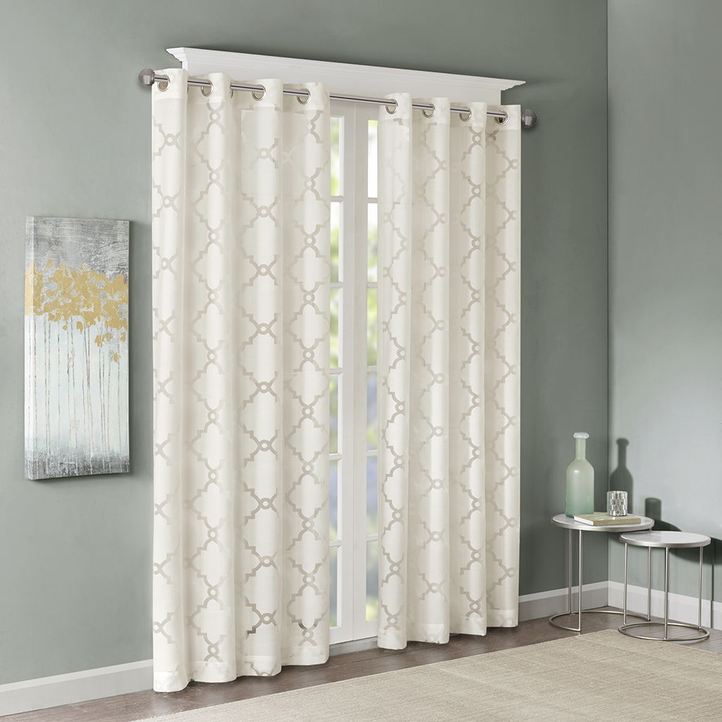 Eden - 63" Fretwork Burnout Sheer Panel - Ivory | Simple Home Plus