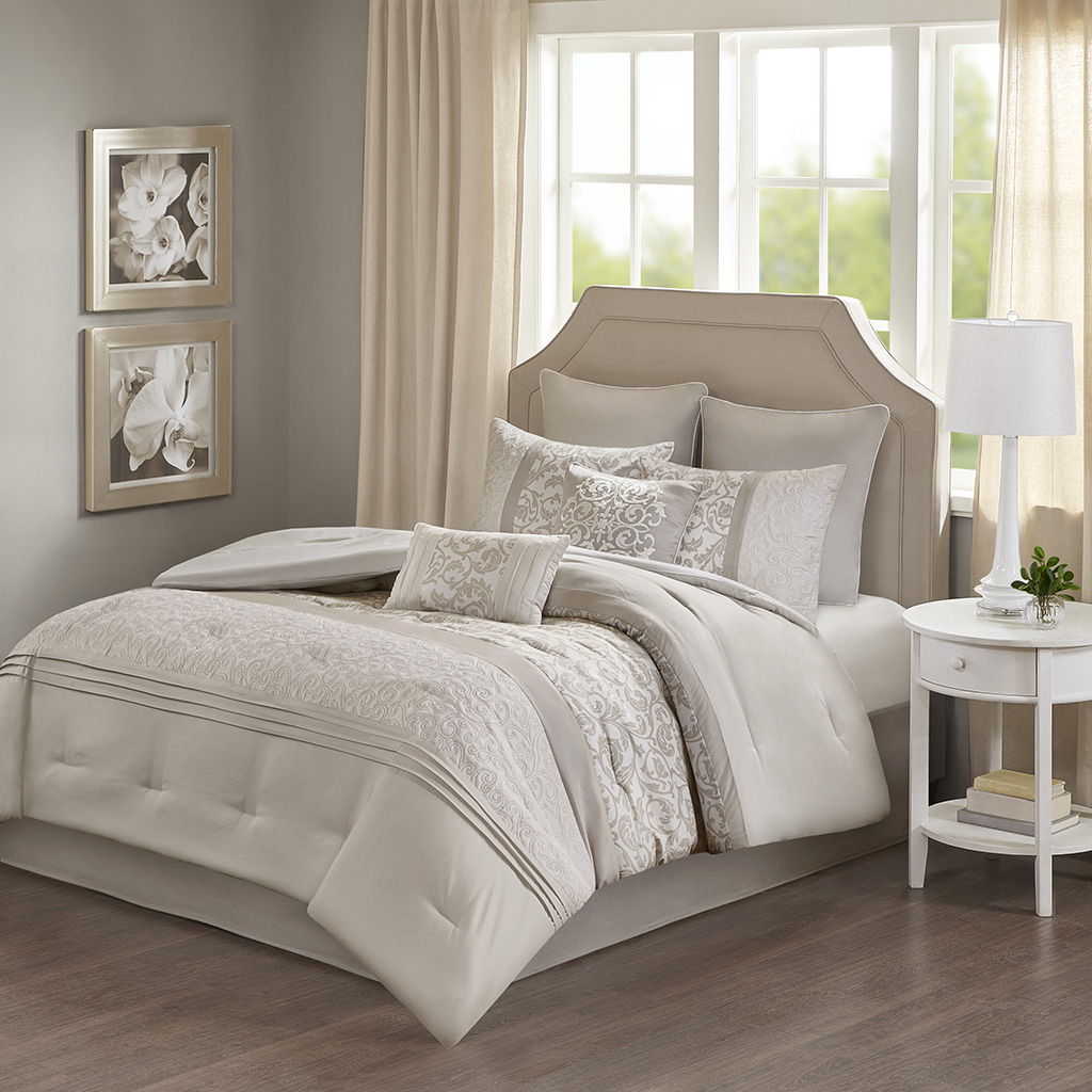 Ramsey - King Embroidered 8 Piece Comforter Set - Neutral | Simple Home ...